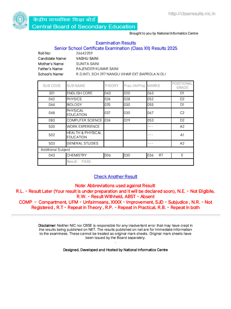 CBSE - Senior School Certificate Examination (Class XII) Results 2025 ...