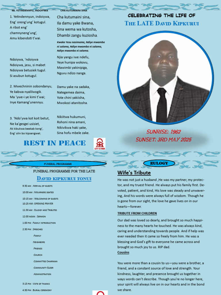 FUNERAL PROGram David Tonui 001 | PDF | Pentecostalism