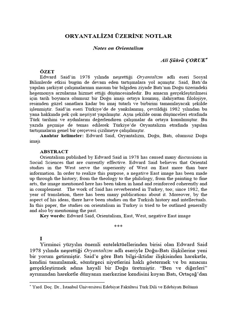 Oryantalizm Üzerine Notlar | PDF
