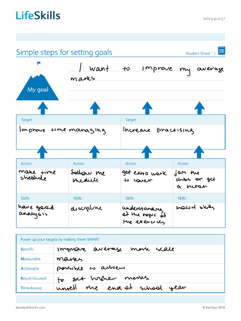 Barclays LIfe Skills - Setting Goals Worksheets | PDF