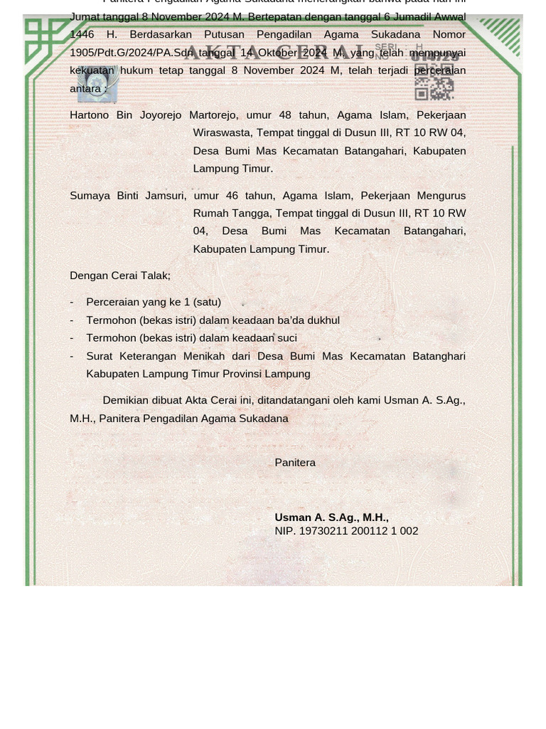 Edit Akta Cerai Terbaru | PDF