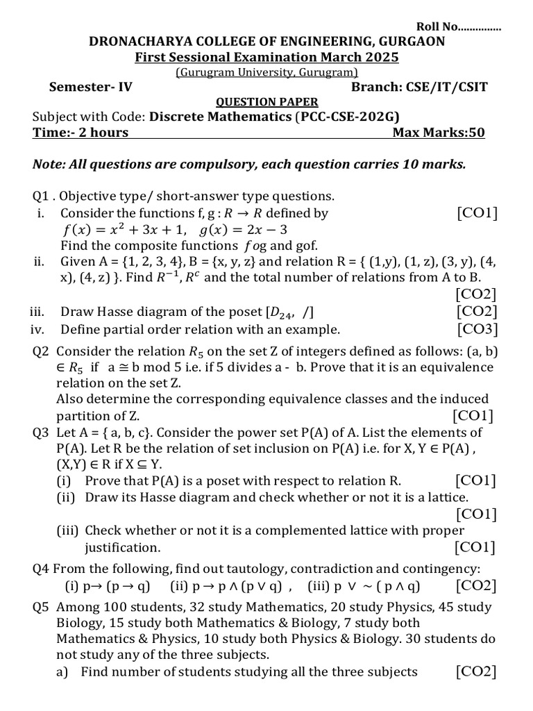 Discrete Mathematics (PCC-CSE-202G) First | PDF | Mathematics | Mathematical Concepts