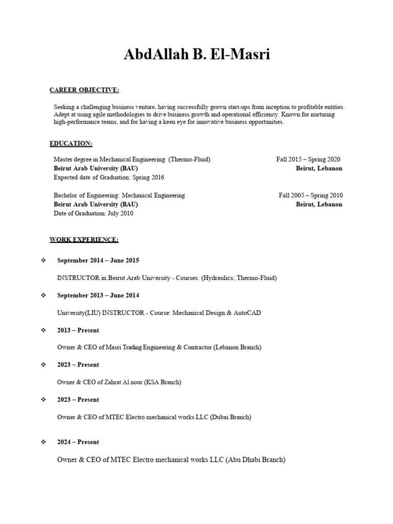 Career Overview of AbdAllah El-Masri | PDF