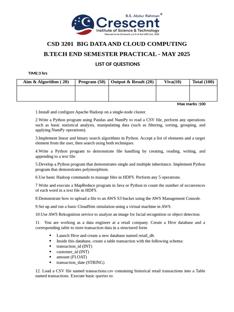 List of Questions Big Data | PDF | Apache Hadoop | Data Management