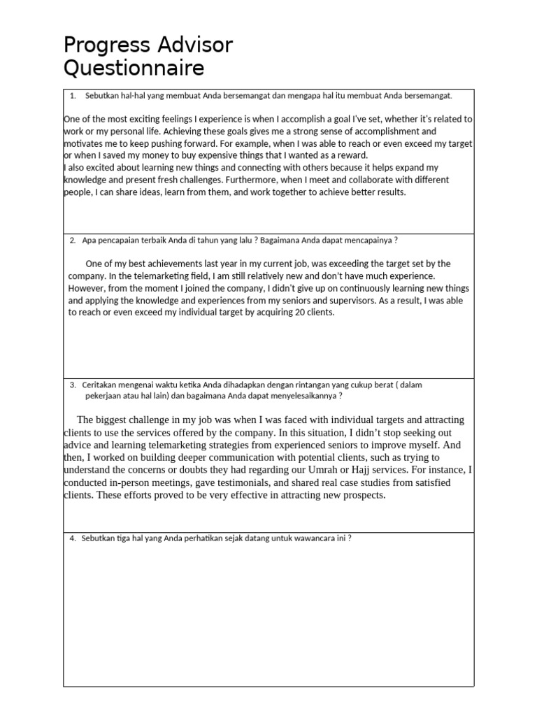Progress Advisor Questionnaire | PDF | Cognitive Science | Social ...