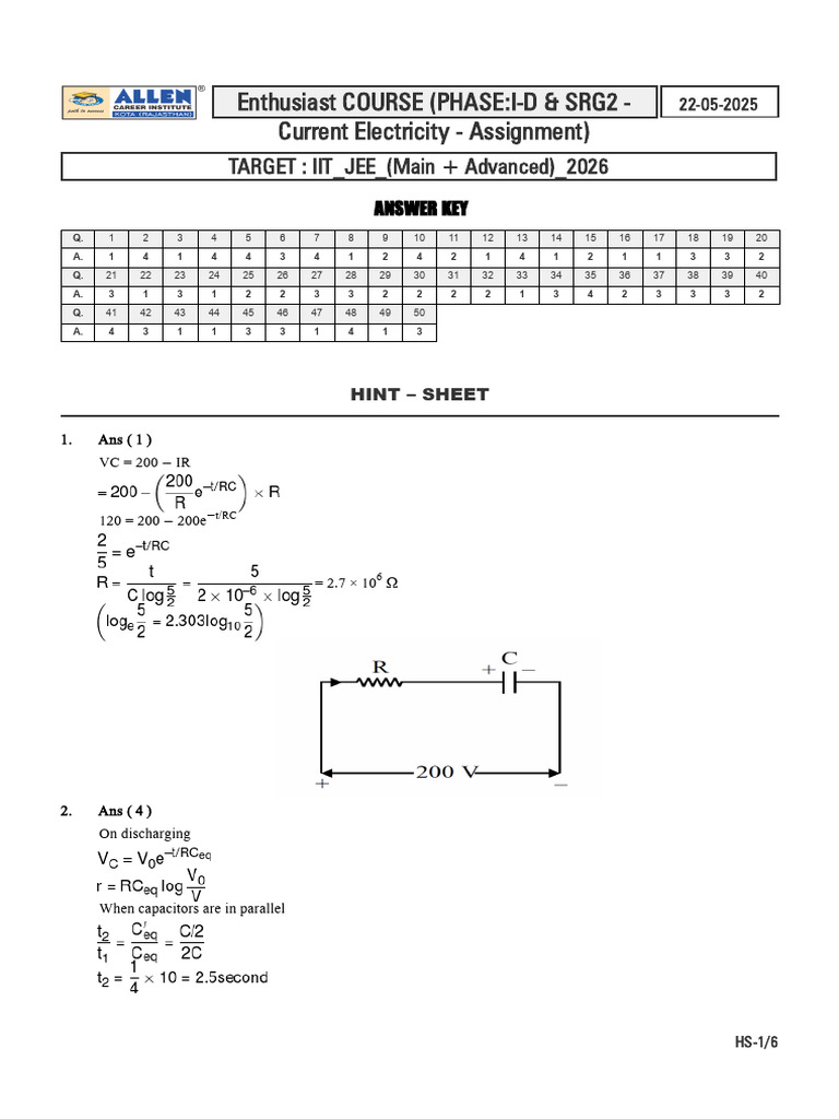 Current Electricity - Assignment - Ak & Sol | PDF | Electricity | Electromagnetism