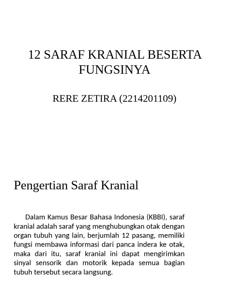 12 Saraf Kranial Beserta Fungsinya Rere Zetira | PDF