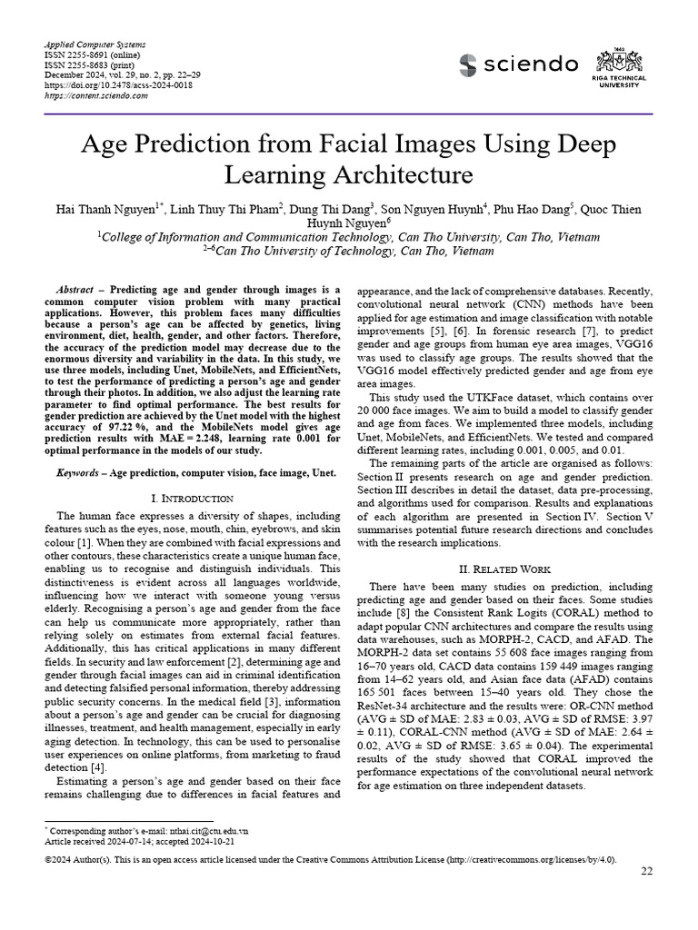 Age Prediction From Facial Images Using Deep Learning Architecture | PDF | Deep Learning ...