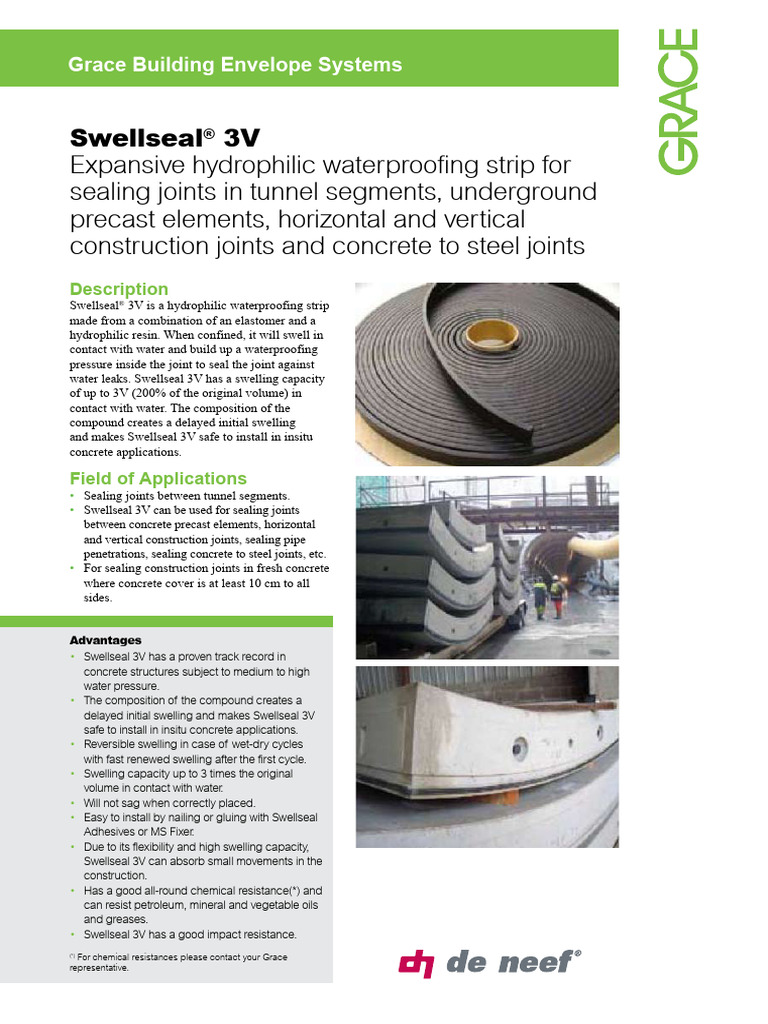 Swellseal 3V Hydrophilic Waterproofing Strip | PDF | Adhesive | Concrete