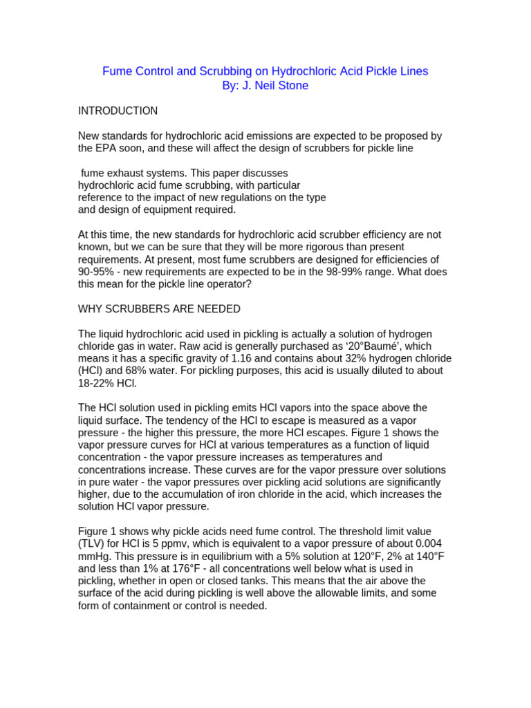 Fume Control and Scrubbing On Hydrochloric Acid Pickle Lines | PDF ...