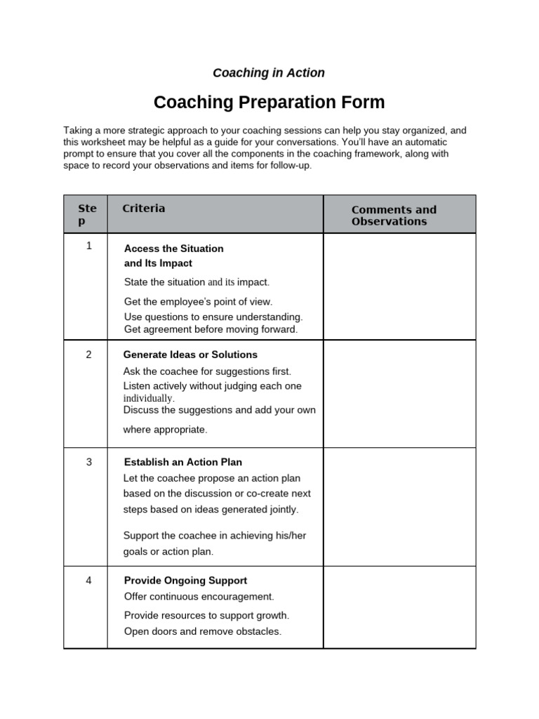 Coaching Session Preparation Guide | PDF