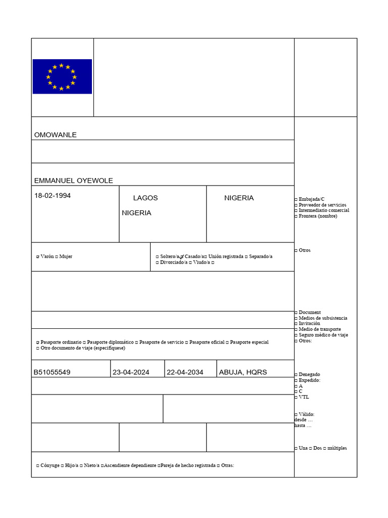 Solicitud de Visado Schengen PDF | PDF | Visa de viaje