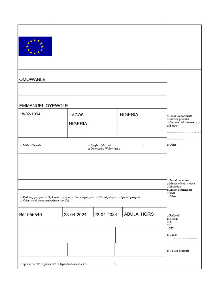Schengen Visa Application Form English | PDF | Travel Visa | Government And Personhood