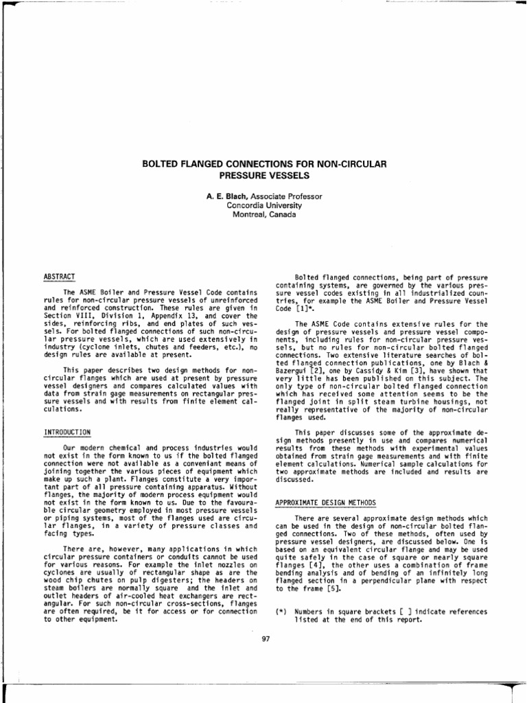 Bolted Flanged Connections For Non-Circular Pressure Vessels | PDF