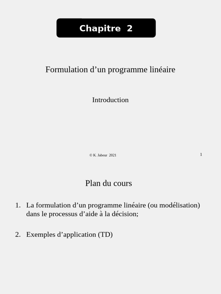 Cours Programmation Linéaire 3-2023 | PDF | Optimisation linéaire ...