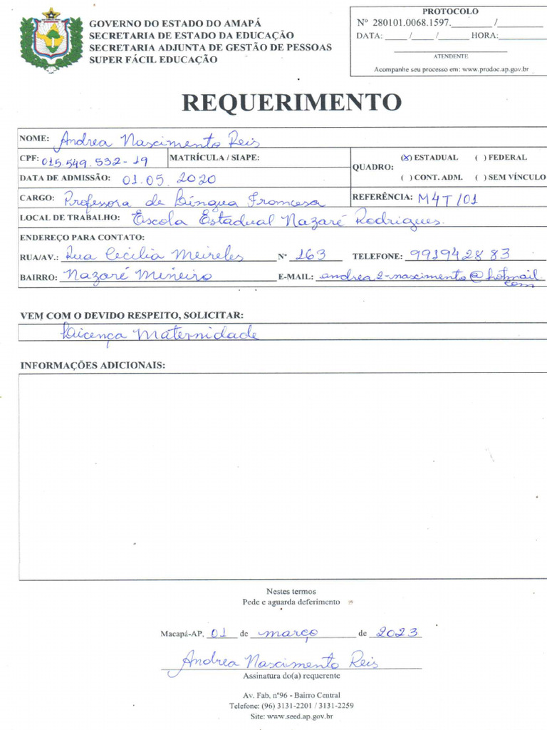 Requerimento Preenchido | PDF