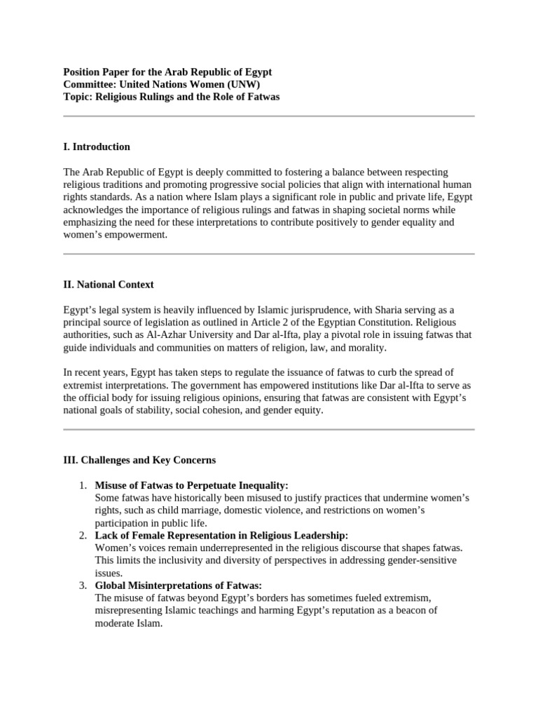 position paper country egypt | PDF | Fatwa | Gender Equality