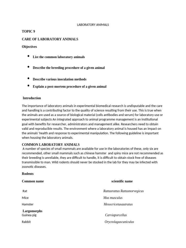 Care Guidelines for Laboratory Animals | PDF | Injection (Medicine ...
