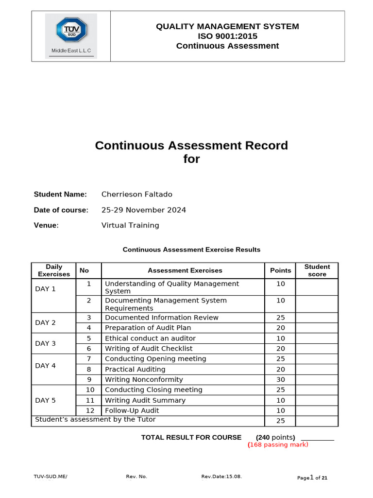 QMS LAC Continuous Assessment | PDF | Quality Management System | Quality Management