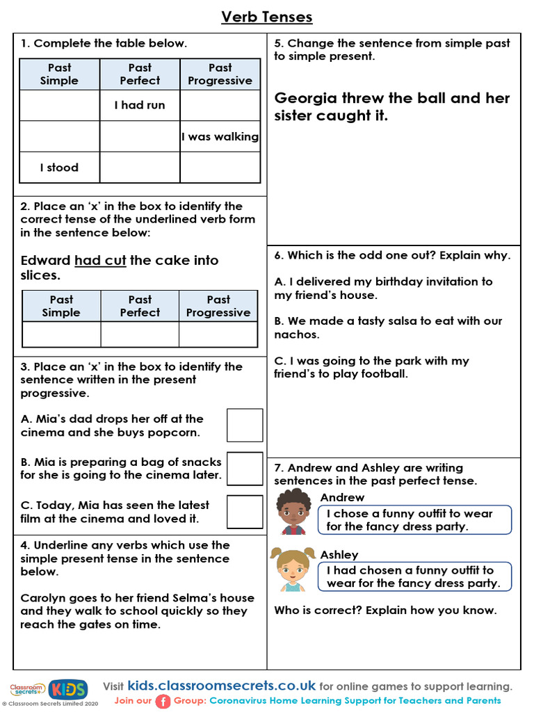 Year 6 Week 6 Verb Tenses Worksheet | PDF | Perfect (Grammar) | Syntax