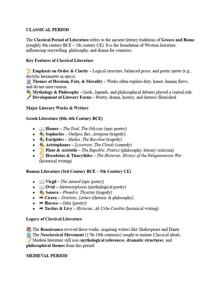 Literary Periodsfeatures, Authors and Impacts | PDF | Middle Ages ...