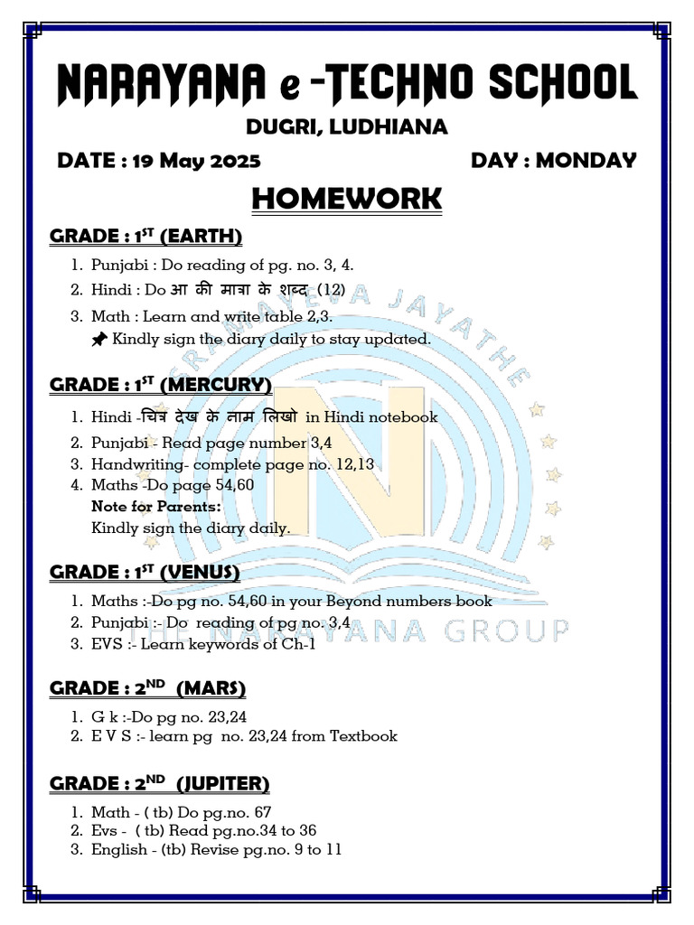 Grade 1-5 Homework Assignments | PDF