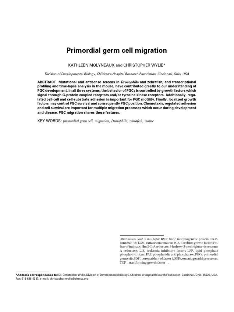 Primordial germ cell migration | PDF | Biology | Molecular Biology