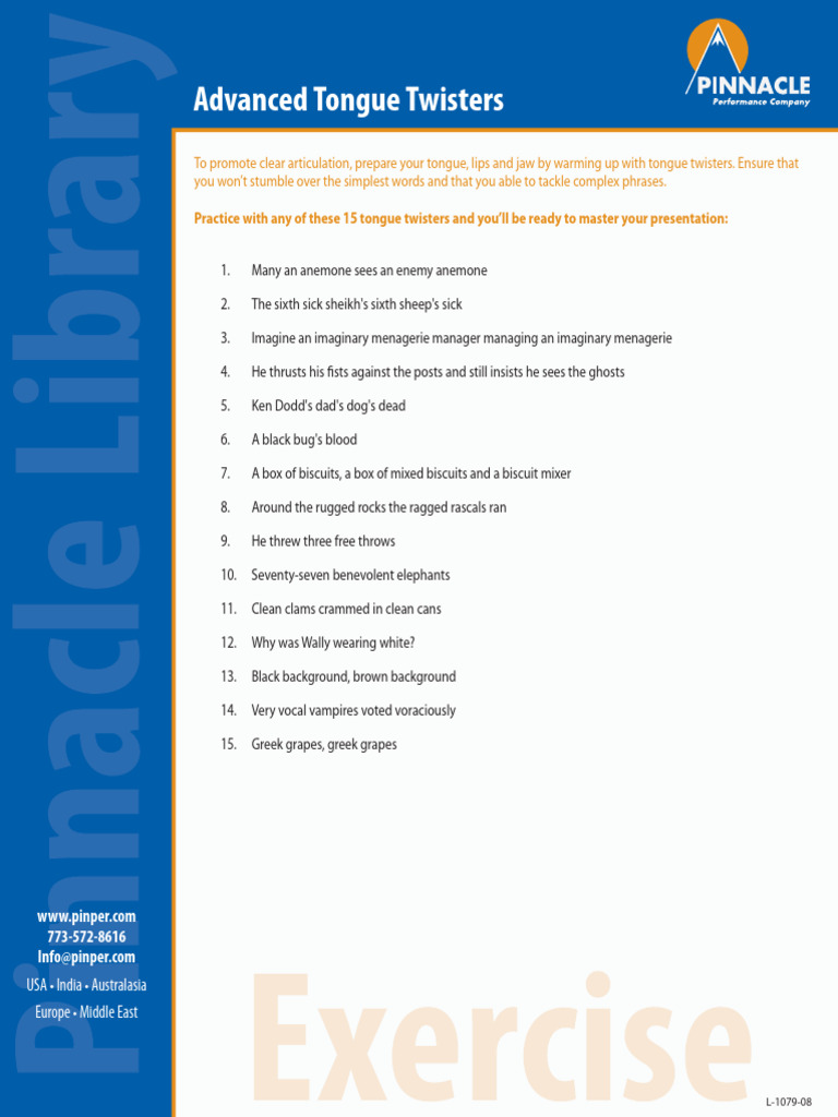 Master Tongue Twisters for Clear Speech | PDF