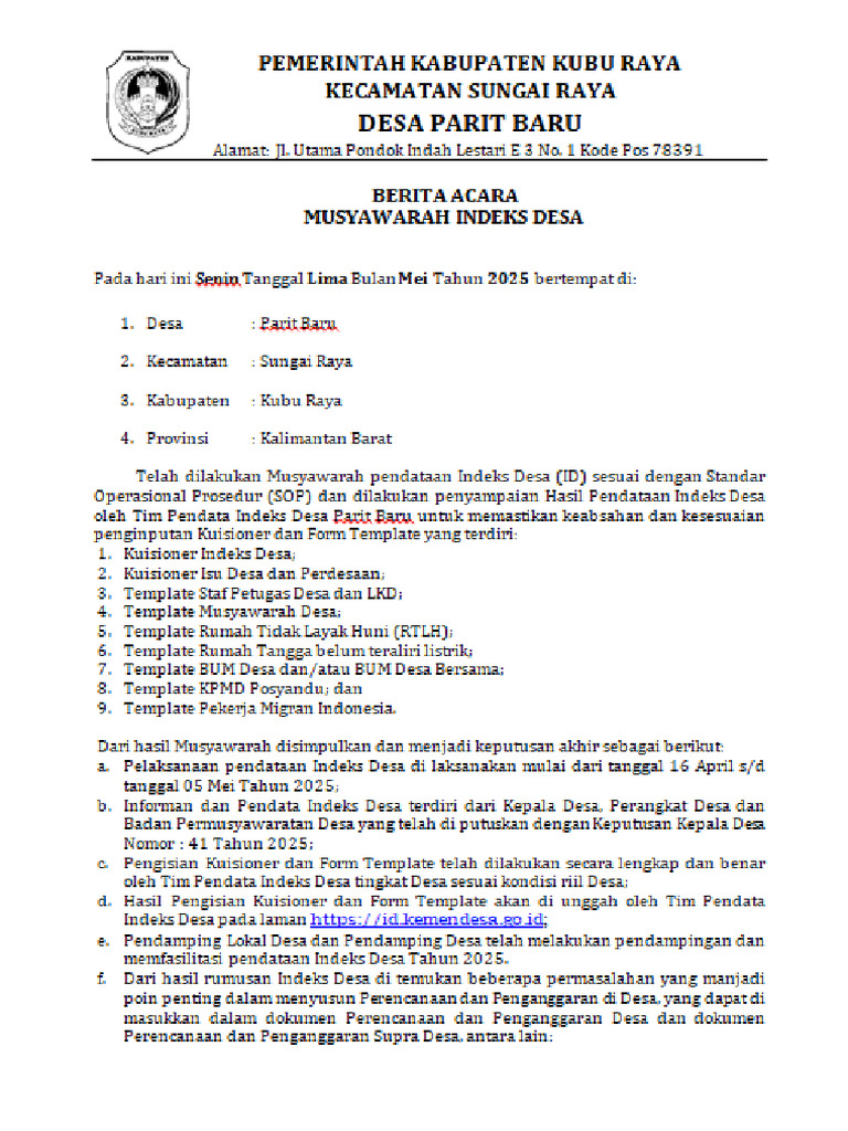 Ba Musdes Id 2025 Parit Baru | PDF