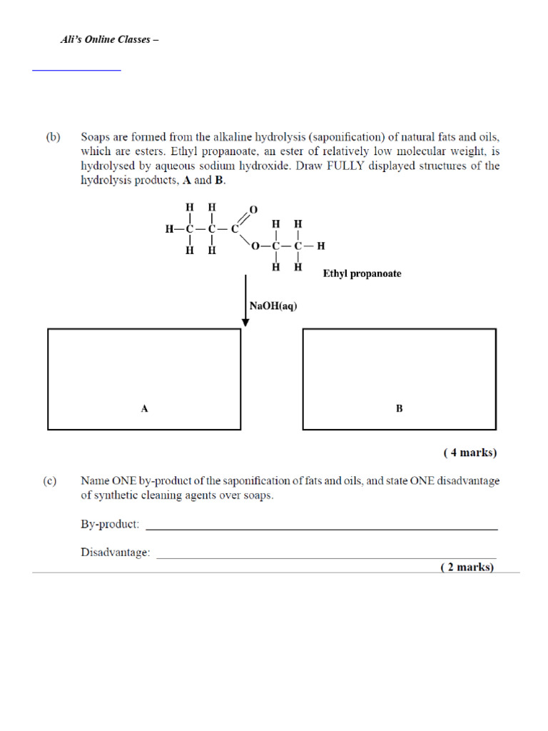 CSEC - Organic Chemistry Past Paper Questions (Remaining) 2025 | PDF