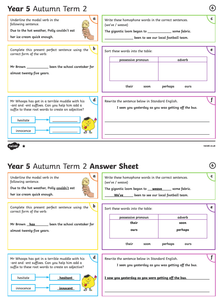Year 5 Autumn Term 2 SPaG Activity Mat 6 | PDF