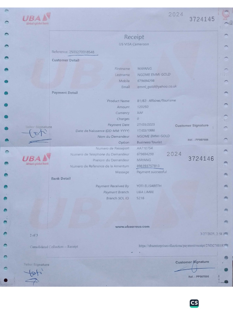 Receipt UBA | PDF