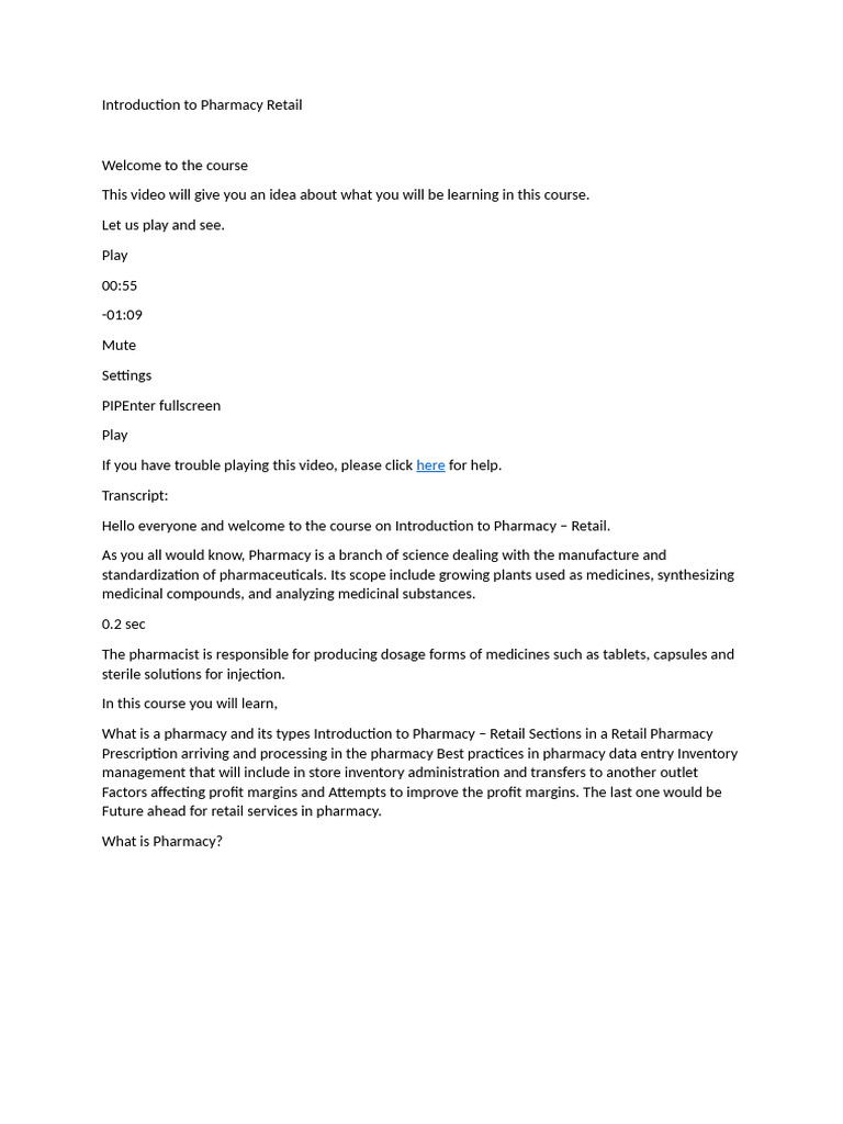 Introduction To Pharmacy Retail | PDF | Pharmacy | Medical Prescription