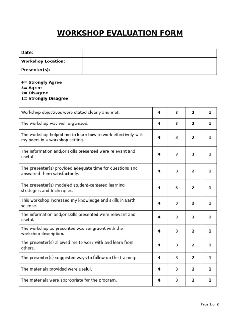 Workshop Evaluation Form 3kp8qtv 12-22-07 | PDF | Learning | Cognition