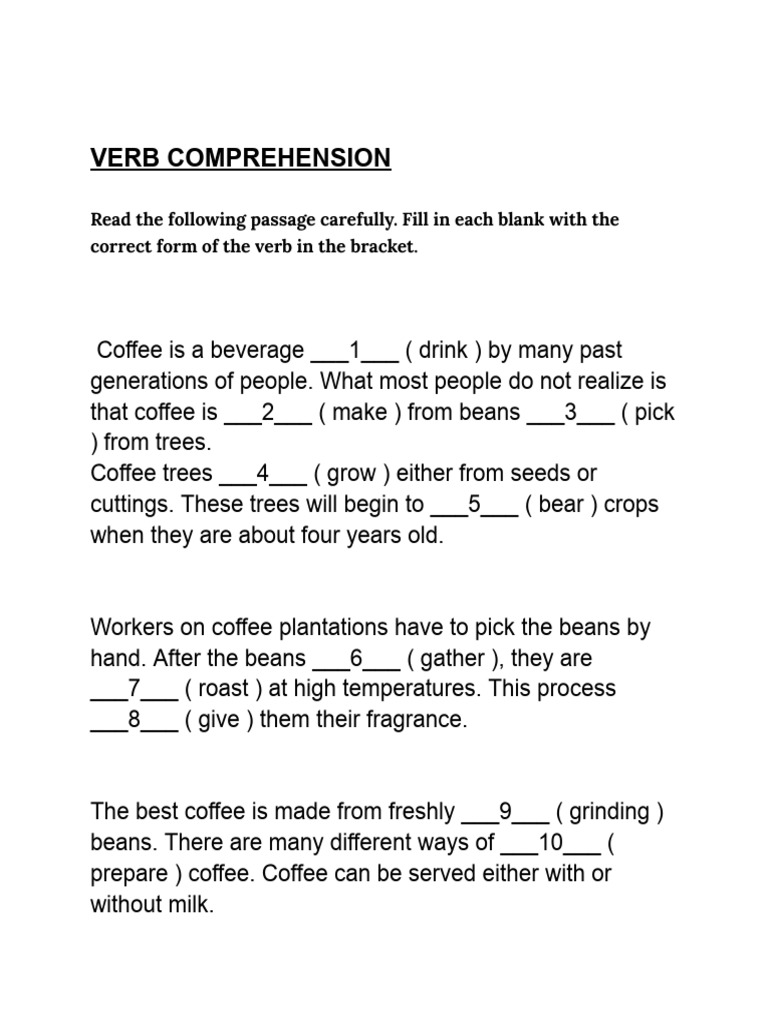 Verb Comprehension Exercise | PDF