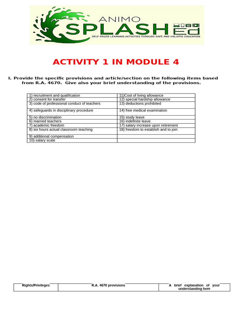ACTIVITY 1 IN MODULE 4. Calo | PDF | Cost Of Living | Teachers