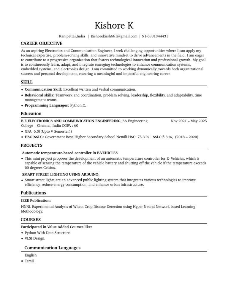 RenderCV EngineeringResumes Theme 1 | PDF