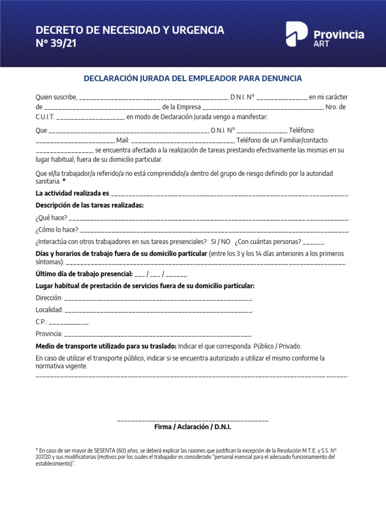 Formulario Res. SRT 10/2021 para Denuncias Covid | PDF