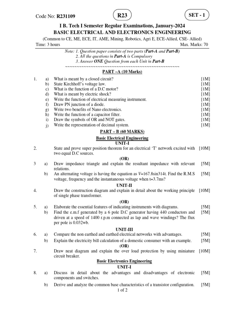 B.Tech Electrical & Electronics Exam Jan 2024 | PDF | Diode | Rectifier