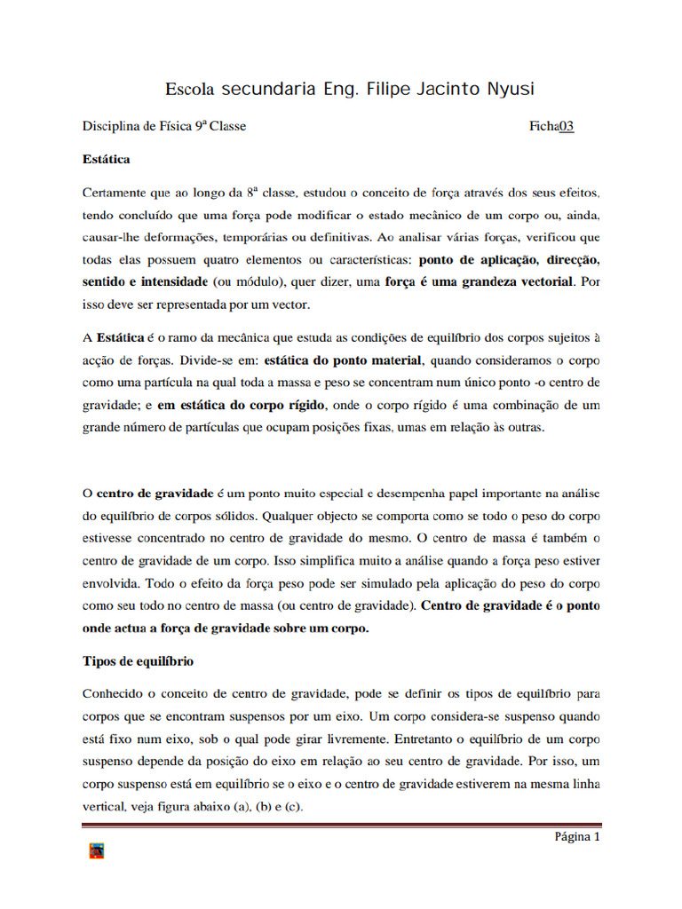 Estatica Dos Solidos 9classe | PDF