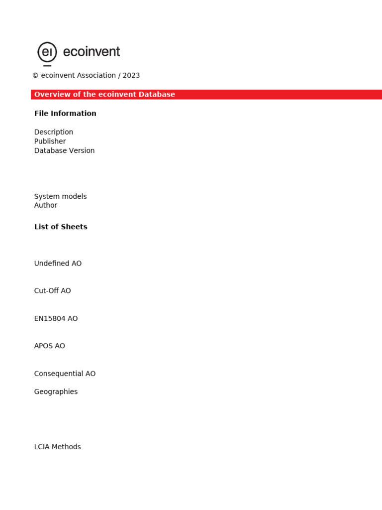 Database Overview for Ecoinvent v3.9.1 9 | PDF | Databases