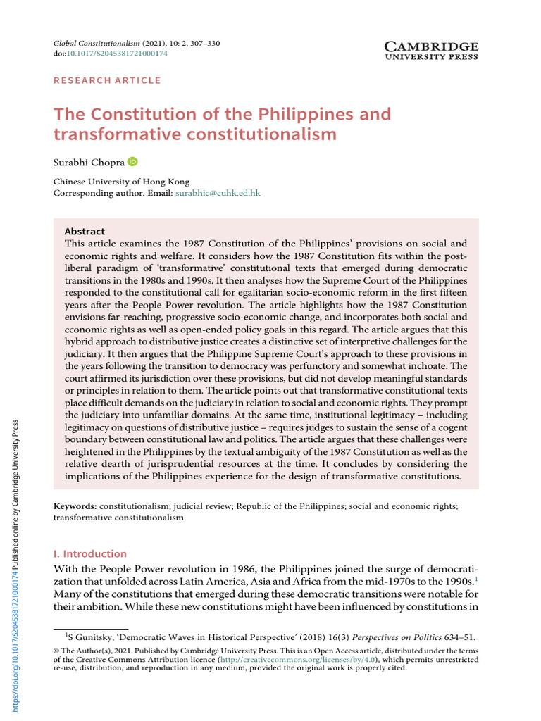 The Constitution of The Philippines and Transformative Constitutionalism | PDF | Corazon Aquino ...