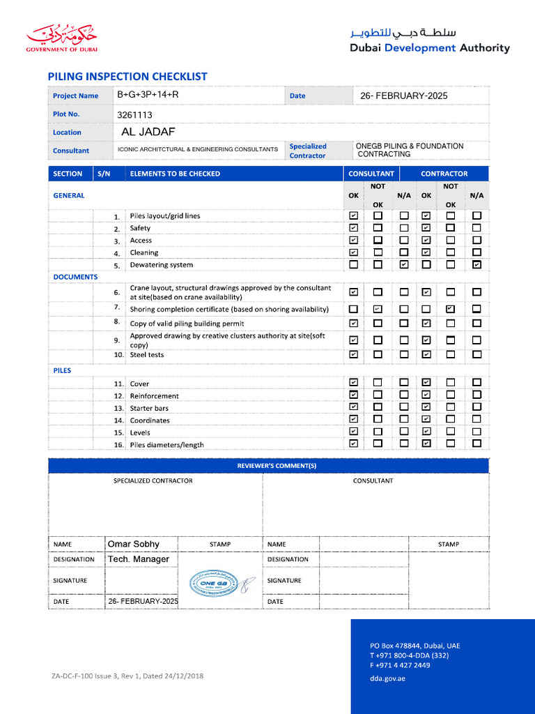 ZA DC F 100 Piling Inspection Checklist. | PDF