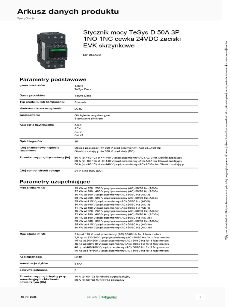 Schneider Electric - Tesys-Deca - LC1D50ABD | PDF