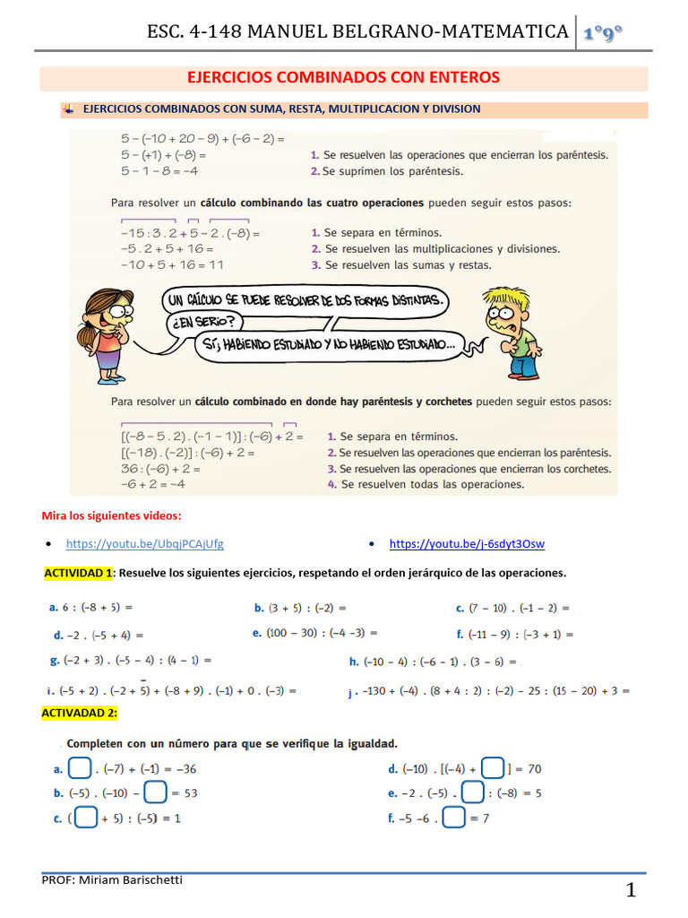 Ejercicios Combinados Con Enteros | PDF