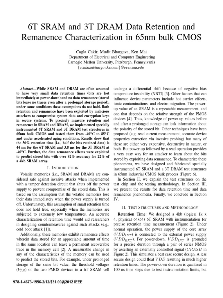 6T SRAM and 3T DRAM Data Retention and Remanence Characterization in 65nm Bulk CMOS-6 | PDF ...