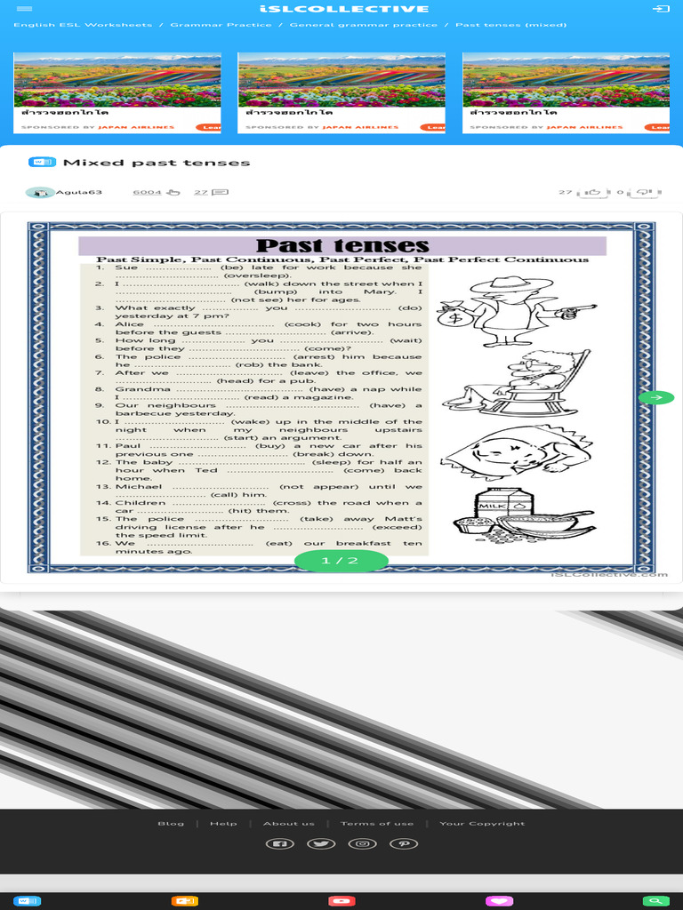 Mixed Past Tenses General Gramma English ESL Worksheets PDF & Doc 3 | PDF