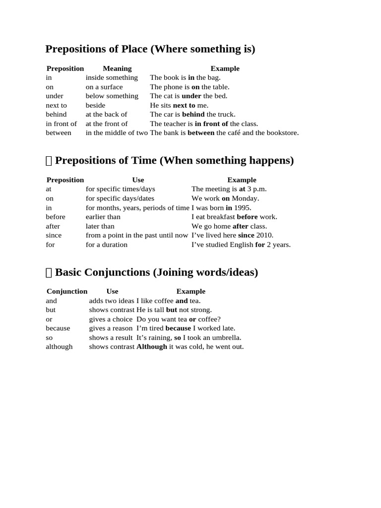Prepositions and Conjunctions | PDF