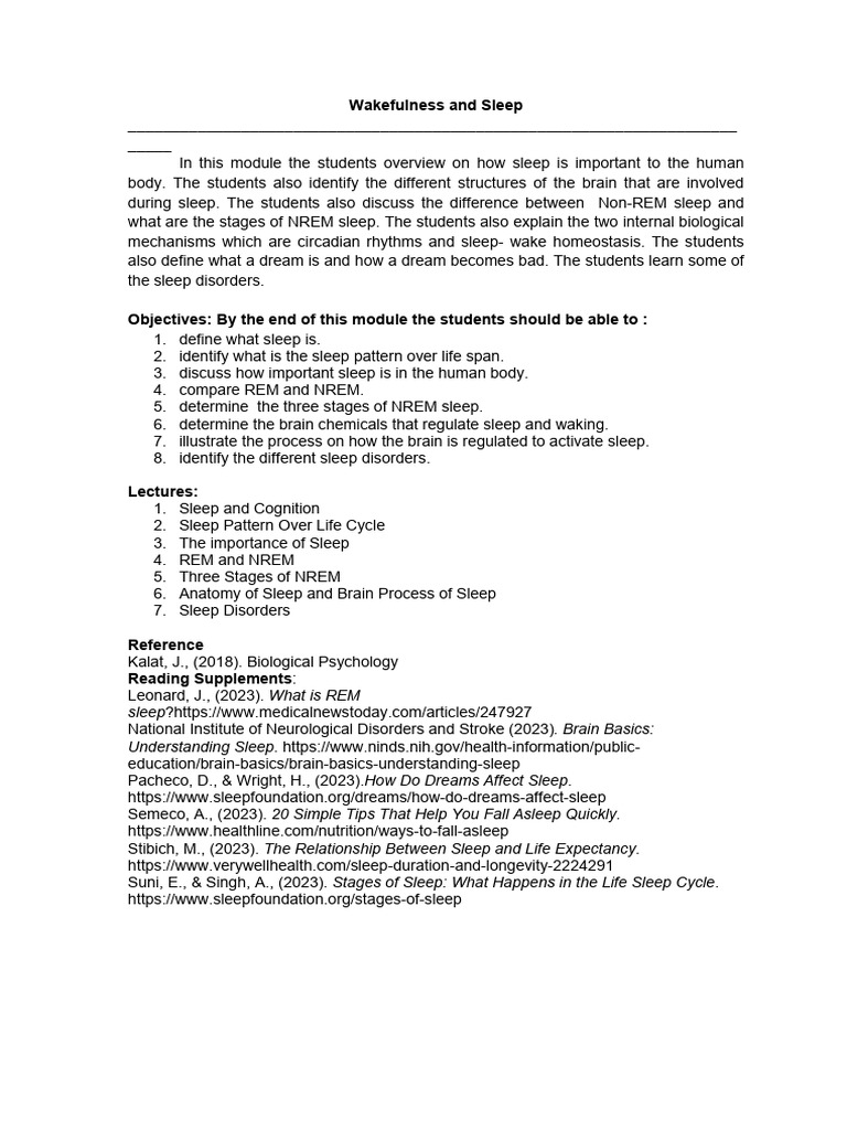 Module 12 - Wakefulness and Sleep | PDF | Sleep | Rapid Eye Movement Sleep