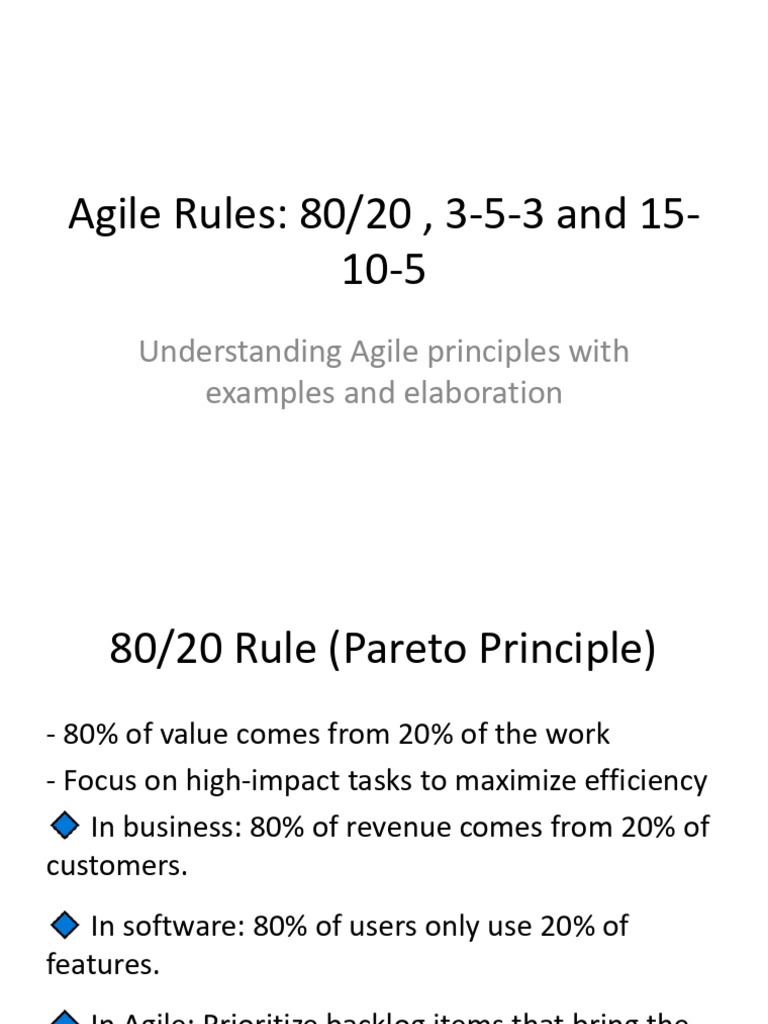 Different Agile Rules 80-20, 3-5-3 and 15-10-5 | PDF